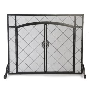 Plow & Hearth Metal Fireplace Screen Celtic Knot Pewter | 44" W x 33" H | Flatguard | Spark Guard Indoor Grate | Iron Fire Place Cover | Wood Burning Stove Decorative Accessories