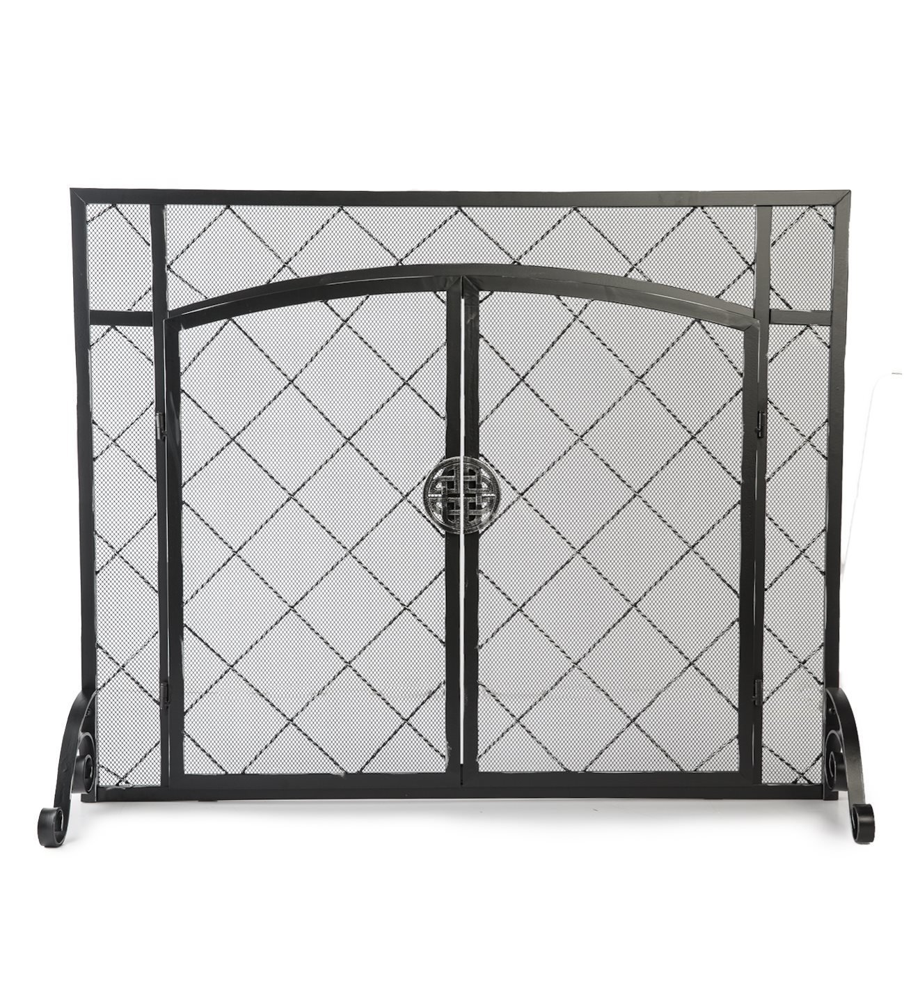 Plow & Hearth Metal Fireplace Screen Celtic Knot Pewter | 44" W x 33" H | Flatguard | Spark Guard Indoor Grate | Iron Fire Place Cover | Wood Burning Stove Decorative Accessories