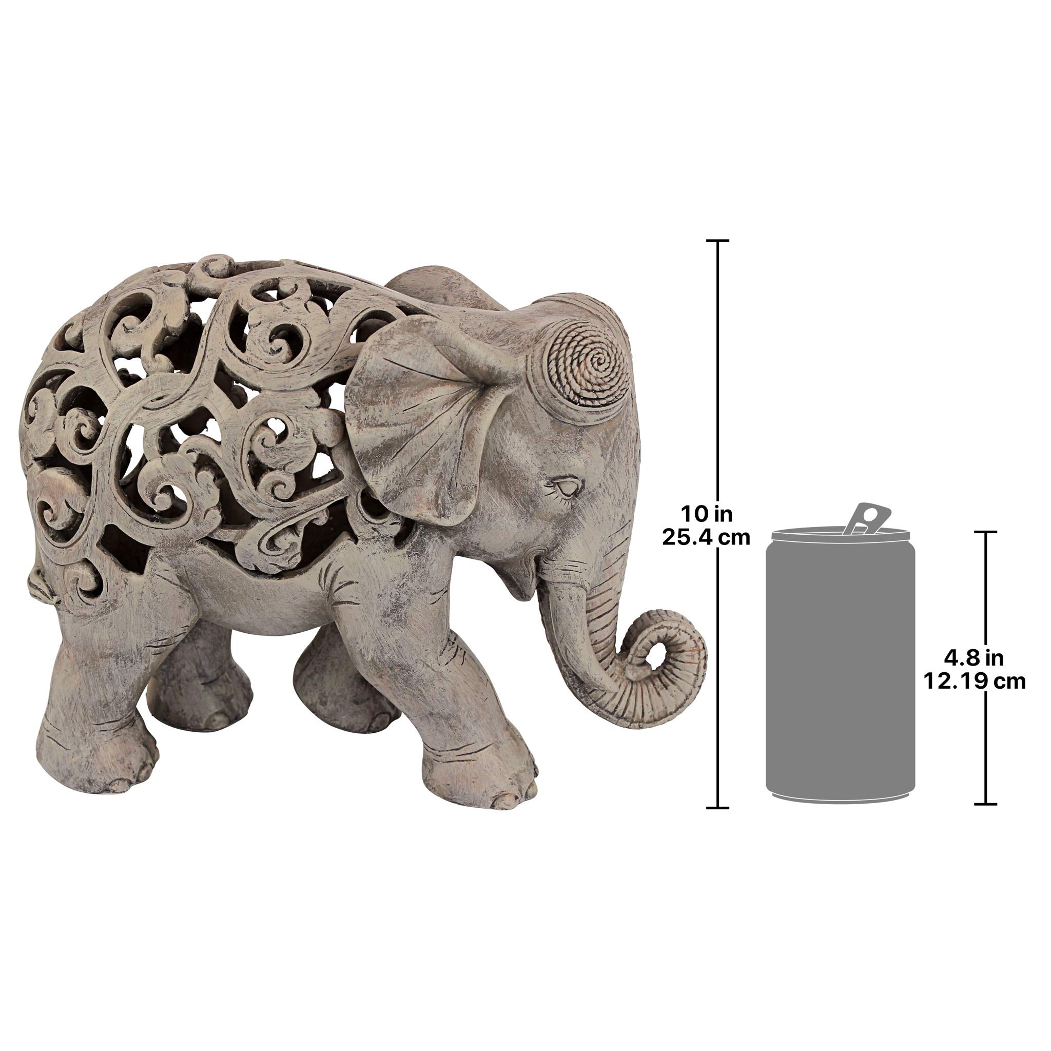 Design Toscano Anjan The Elephant Indian Decor Jali Animal Statue, 12 Inch, Brown Stone