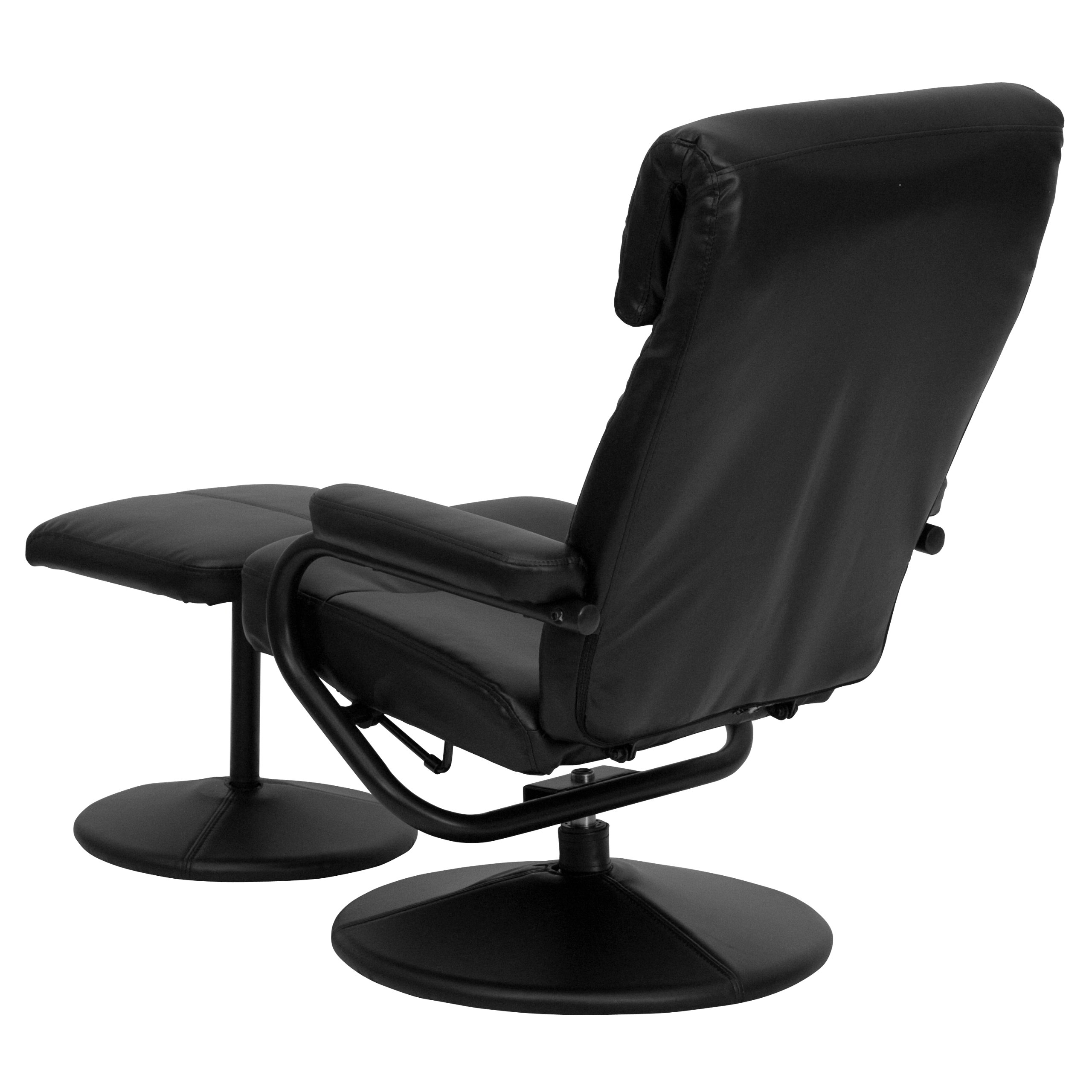 Flash Furniture Jenny Contemporary Multi-Position Headrest Recliner and Ottoman with Wrapped Base in Black LeatherSoft