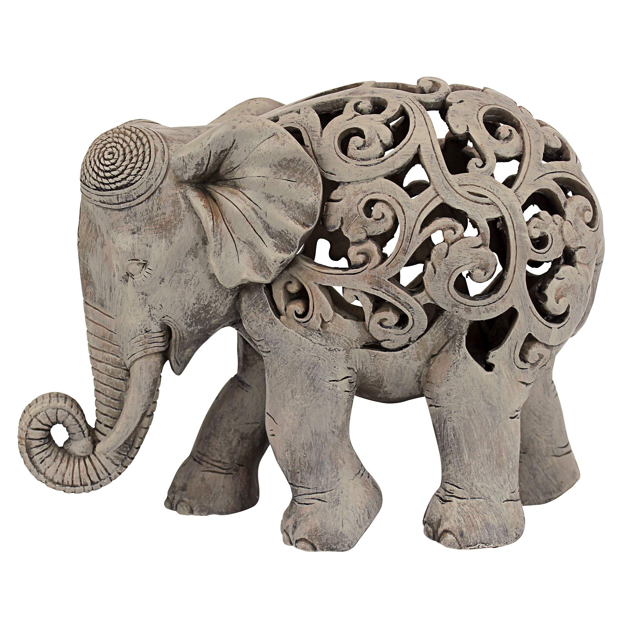 Design Toscano Anjan The Elephant Indian Decor Jali Animal Statue, 12 Inch, Brown Stone