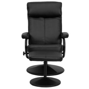 Flash Furniture Jenny Contemporary Multi-Position Headrest Recliner and Ottoman with Wrapped Base in Black LeatherSoft