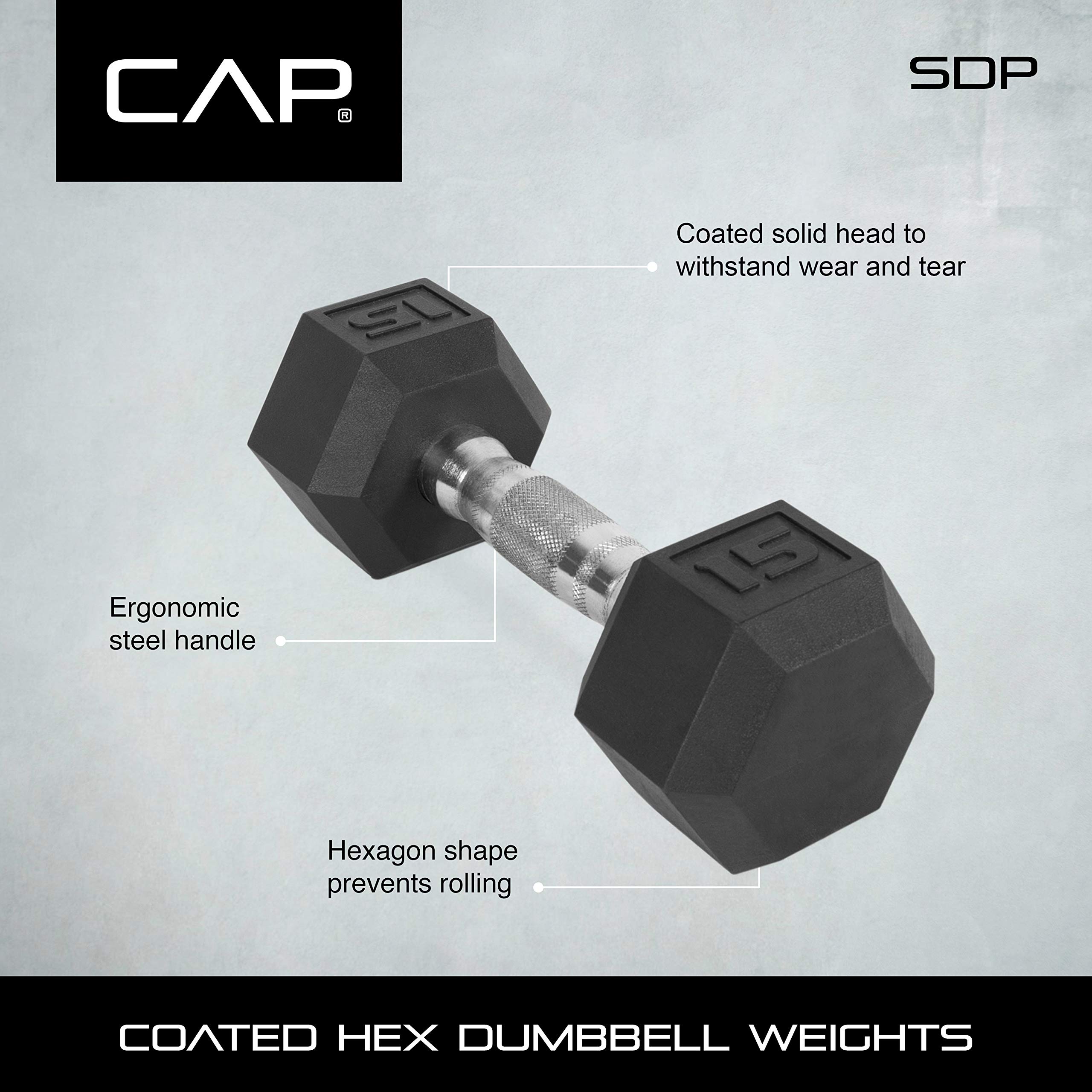 CAP Barbell Coated Hex Dumbbell Weights, Single