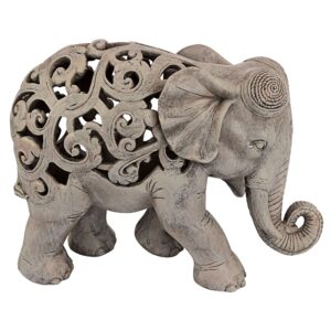 Design Toscano Anjan The Elephant Indian Decor Jali Animal Statue, 12 Inch, Brown Stone