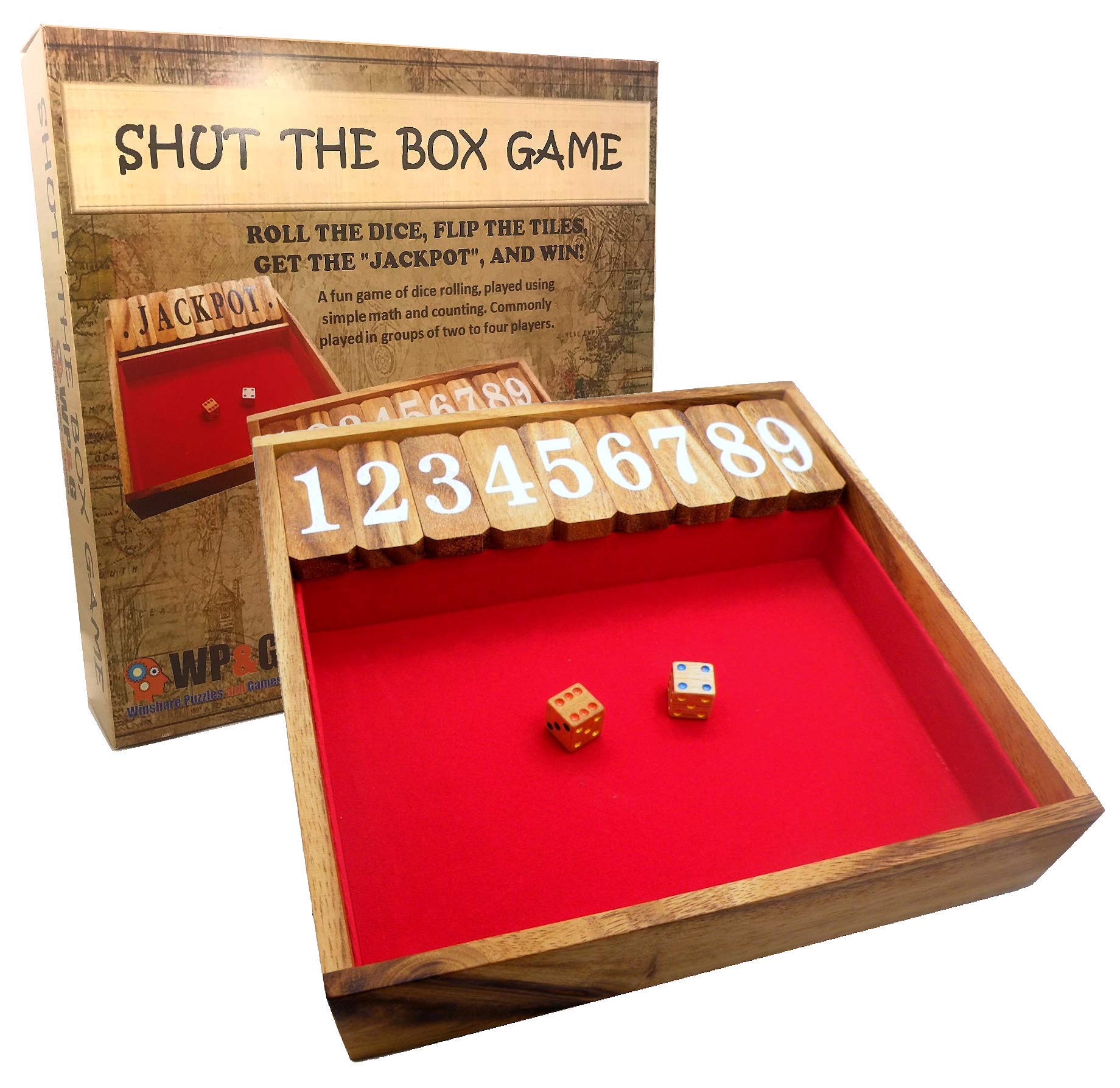 Winshare Puzzles and Games Shut The Box Game Large, Wooden Old Fashioned Dice Fun Play