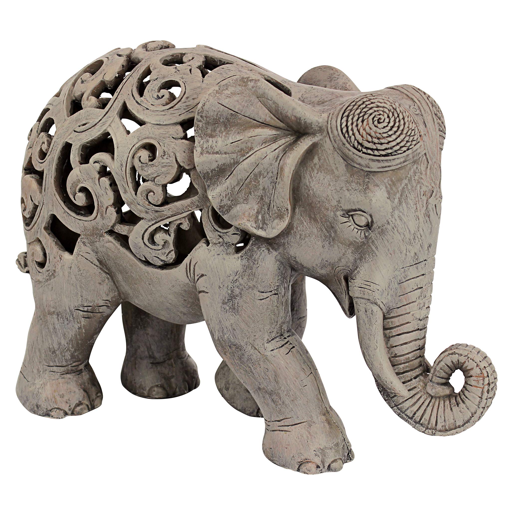 Design Toscano Anjan The Elephant Indian Decor Jali Animal Statue, 12 Inch, Brown Stone