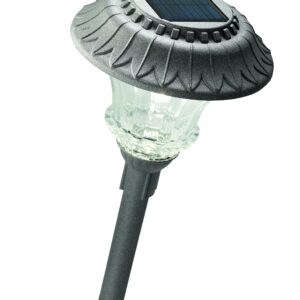 Set of 4 Solar Garden Path Lights – Glass and Powder Coated Cast Aluminum Metal – 6 Bright LED’s per Light - 35 Lumens Output per LED – Easy No Wire Installation - Outdoor All Weather, Pewter