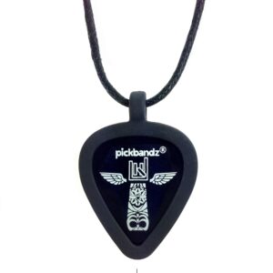 pickbandz necklace silicone guitar pick holder in epic black - double sided - fits all - fully guaranteed - rock what you love with pickbandz