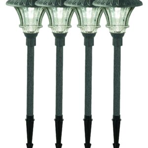 Set of 4 Solar Garden Path Lights – Glass and Powder Coated Cast Aluminum Metal – 6 Bright LED’s per Light - 35 Lumens Output per LED – Easy No Wire Installation - Outdoor All Weather, Pewter