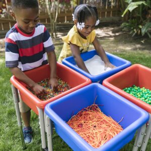 ECR4Kids 4-Station Sand and Water Adjustable Play Table, Sensory Bins, Blue/Red