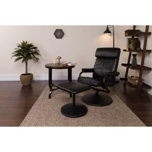 Flash Furniture Jenny Contemporary Multi-Position Headrest Recliner and Ottoman with Wrapped Base in Black LeatherSoft