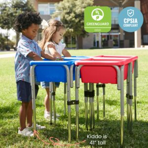 ECR4Kids 4-Station Sand and Water Adjustable Play Table, Sensory Bins, Blue/Red