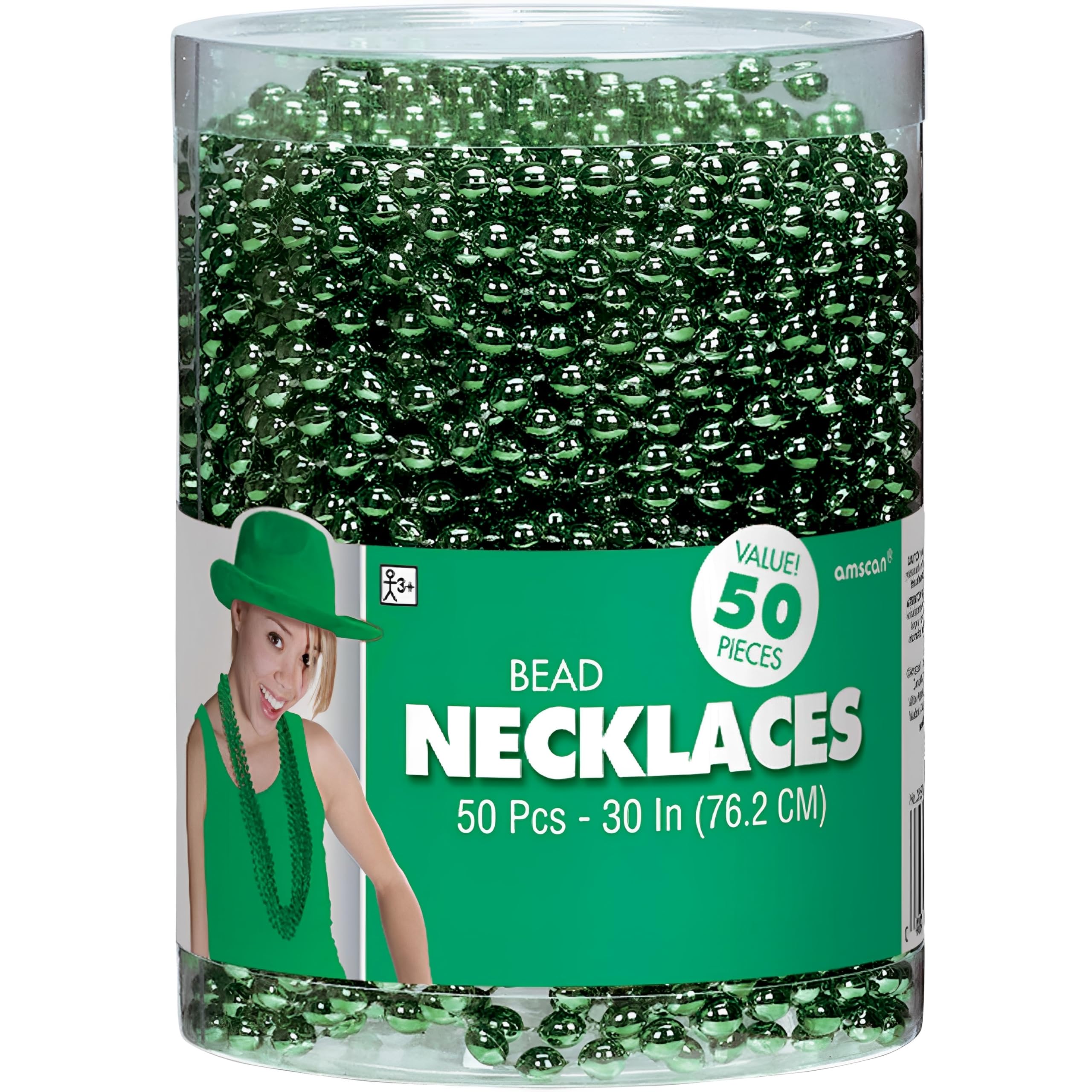 Green Bead Necklaces (30") - Pack of 50 - Perfect Party Decor for Celebrations, Mardi Gras & More