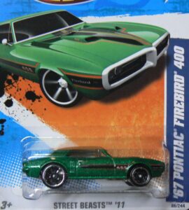 hot wheels 2011 street beasts '67 pontiac firebird 400 86/244, green