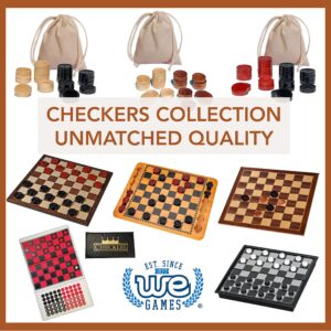 WE Games Checkers Pieces Only, Wooden Checker Board Game Pieces, 24 Black and Natural Stackable Player Pieces with a Drawstring Storage Bag, 1.062 Inch Diameter Carved Versatile Game Pieces