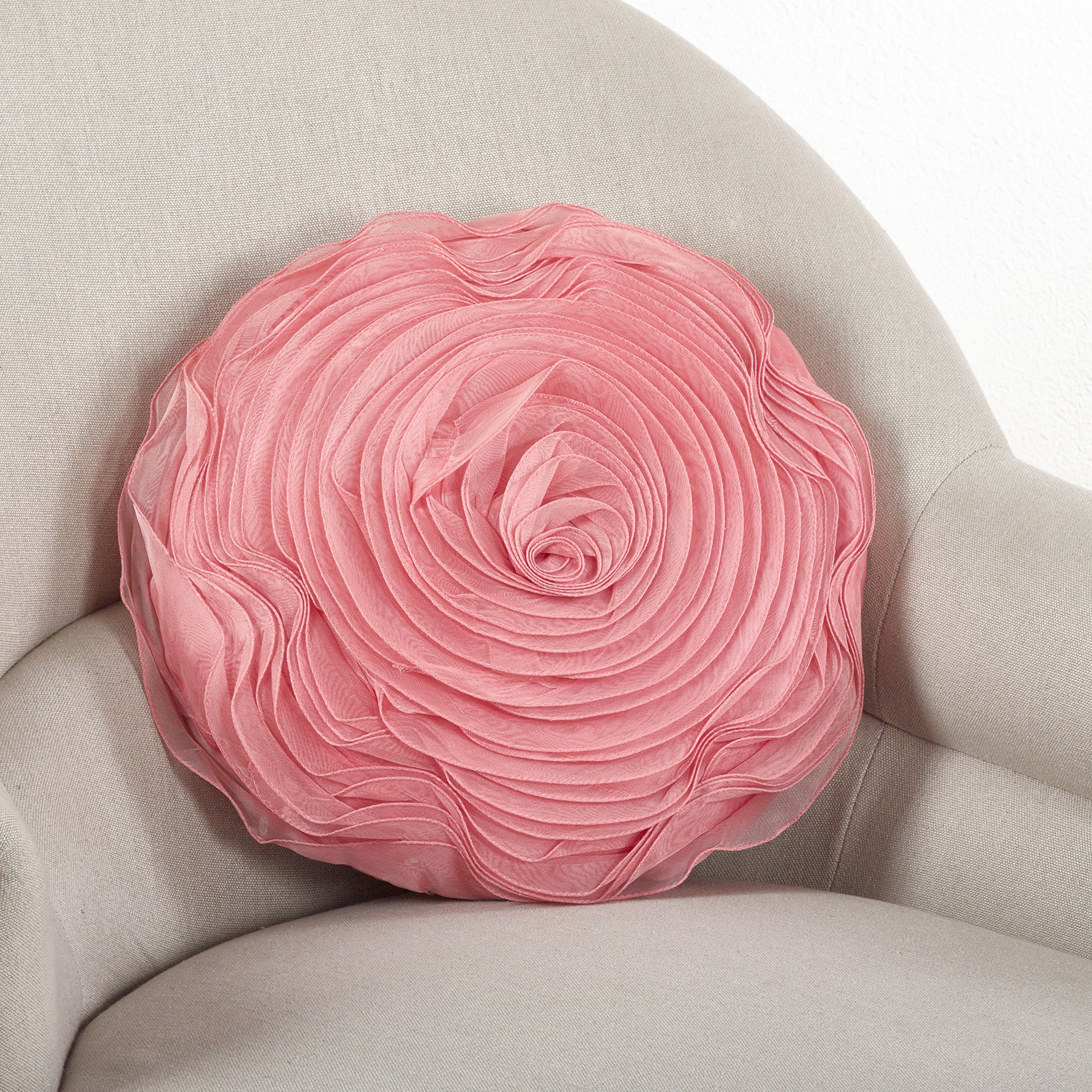 SARO LIFESTYLE Rose Design Throw Pillow, Dusty Rose, 16"