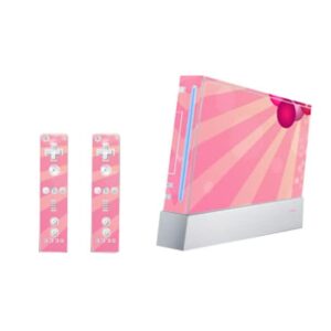 mightyskins skin decal skin compatible with nintendo wii console + two wiimote controllers sticker- pink rays