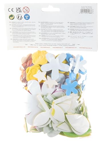 Baker Ross EK342 Self Adhesive Flower Garden Foam Stickers - Pack of 200, for Kids to Decorate Collage, Cards & Craft, 0.8cm-8.5cm, Assorted (EK342)