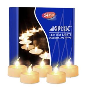 agptek no flicker flameless led tealights candles battery-operated long lasting tealights for wedding holiday party home decoration 24pcs (warm white)