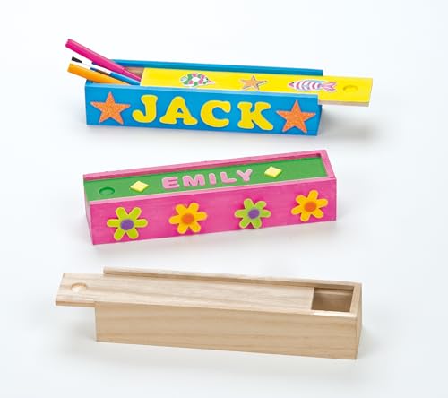 Baker Ross Decorate Your Own Wooden Case, Plain Wood Pencil Kids To Design and Paint (Box of 4), 20cmx5cmx4cm,EC1247