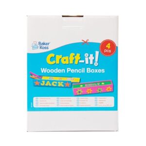 Baker Ross Decorate Your Own Wooden Case, Plain Wood Pencil Kids To Design and Paint (Box of 4), 20cmx5cmx4cm,EC1247