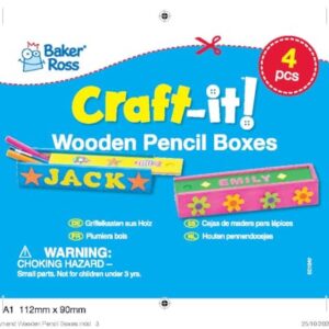 Baker Ross Decorate Your Own Wooden Case, Plain Wood Pencil Kids To Design and Paint (Box of 4), 20cmx5cmx4cm,EC1247