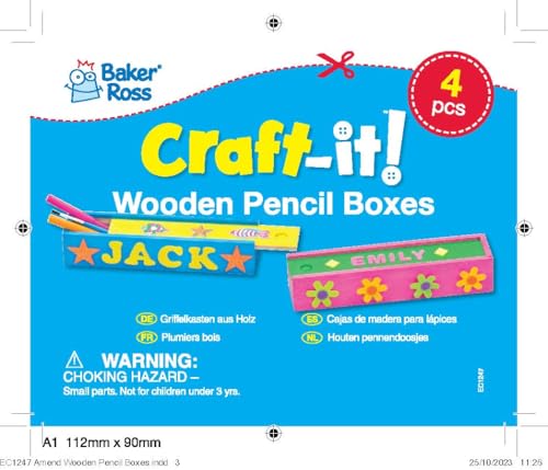 Baker Ross Decorate Your Own Wooden Case, Plain Wood Pencil Kids To Design and Paint (Box of 4), 20cmx5cmx4cm,EC1247