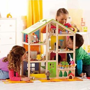 All Seasons Kids Wooden Dollhouse by Hape | Award Winning 3 Story Dolls House Toy with Furniture, Accessories, Movable Stairs and Reversible Season Theme L: 23.6, W: 11.8, H: 28.9 inch