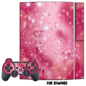 mightyskins protective skin decal cover sticker compatible with playstation 3 console + two ps3 controllers - pink diamonds