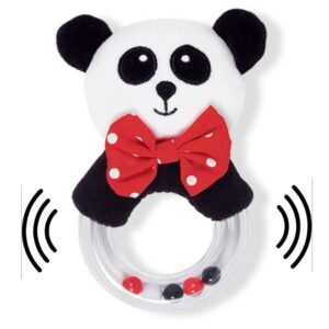 baby rattle in high-contrast black, white, red - 5" tall - baby rattle with cute panda face - perfect size for small hands - teach baby to grasp and shake by genius baby toys