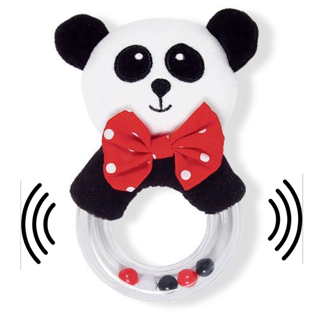 Baby Rattle in High-Contrast Black, White, Red - 5" Tall - Baby Rattle with Cute Panda Face - Perfect Size for Small Hands - Teach Baby to Grasp and Shake by Genius Baby Toys