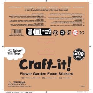 Baker Ross EK342 Self Adhesive Flower Garden Foam Stickers - Pack of 200, for Kids to Decorate Collage, Cards & Craft, 0.8cm-8.5cm, Assorted (EK342)