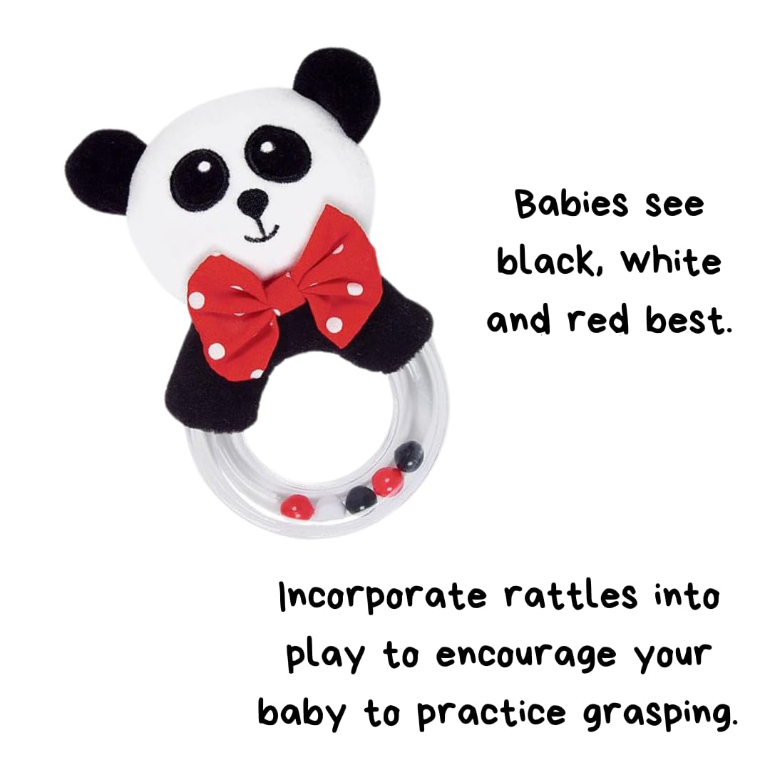 Baby Rattle in High-Contrast Black, White, Red - 5" Tall - Baby Rattle with Cute Panda Face - Perfect Size for Small Hands - Teach Baby to Grasp and Shake by Genius Baby Toys