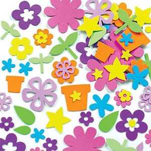 baker ross ek342 self adhesive flower garden foam stickers - pack of 200, for kids to decorate collage, cards & craft, 0.8cm-8.5cm, assorted (ek342)