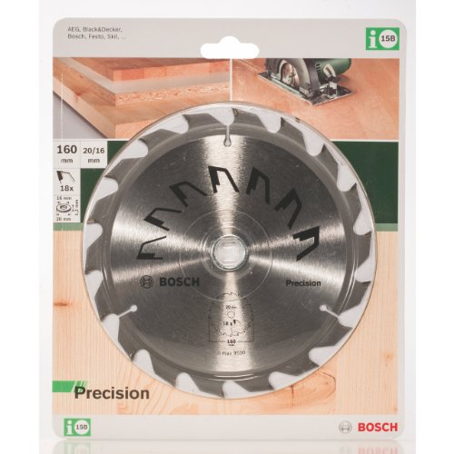 Bosch 2609256855 Precision Circular Saw Blade with 18 Teeth/Carbide / 160 mm Diameter / 20/16 mm Bore/Reduction Ring / 2.5 mm Cutting Width