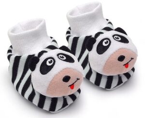 genius babies | adorable black & white pair of panda baby booties with rattle inside for newborns and infants