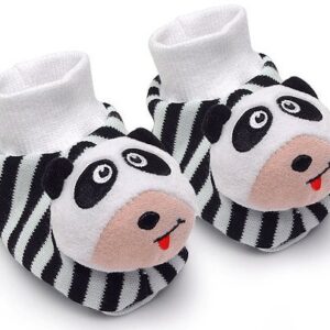 Genius Babies | Adorable Black & White Pair of Panda Baby Booties with Rattle Inside for Newborns and Infants