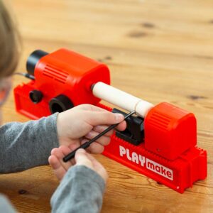 PLAYmake Kids’ 4-in-1 Woodshop Carpentry Cool Tool with Jigsaw, Lathe, Drill Press, Sander, Power Supply, Safety Goggles, Extra Supplies, and Deluxe Project Book