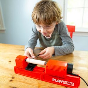 PLAYmake Kids’ 4-in-1 Woodshop Carpentry Cool Tool with Jigsaw, Lathe, Drill Press, Sander, Power Supply, Safety Goggles, Extra Supplies, and Deluxe Project Book