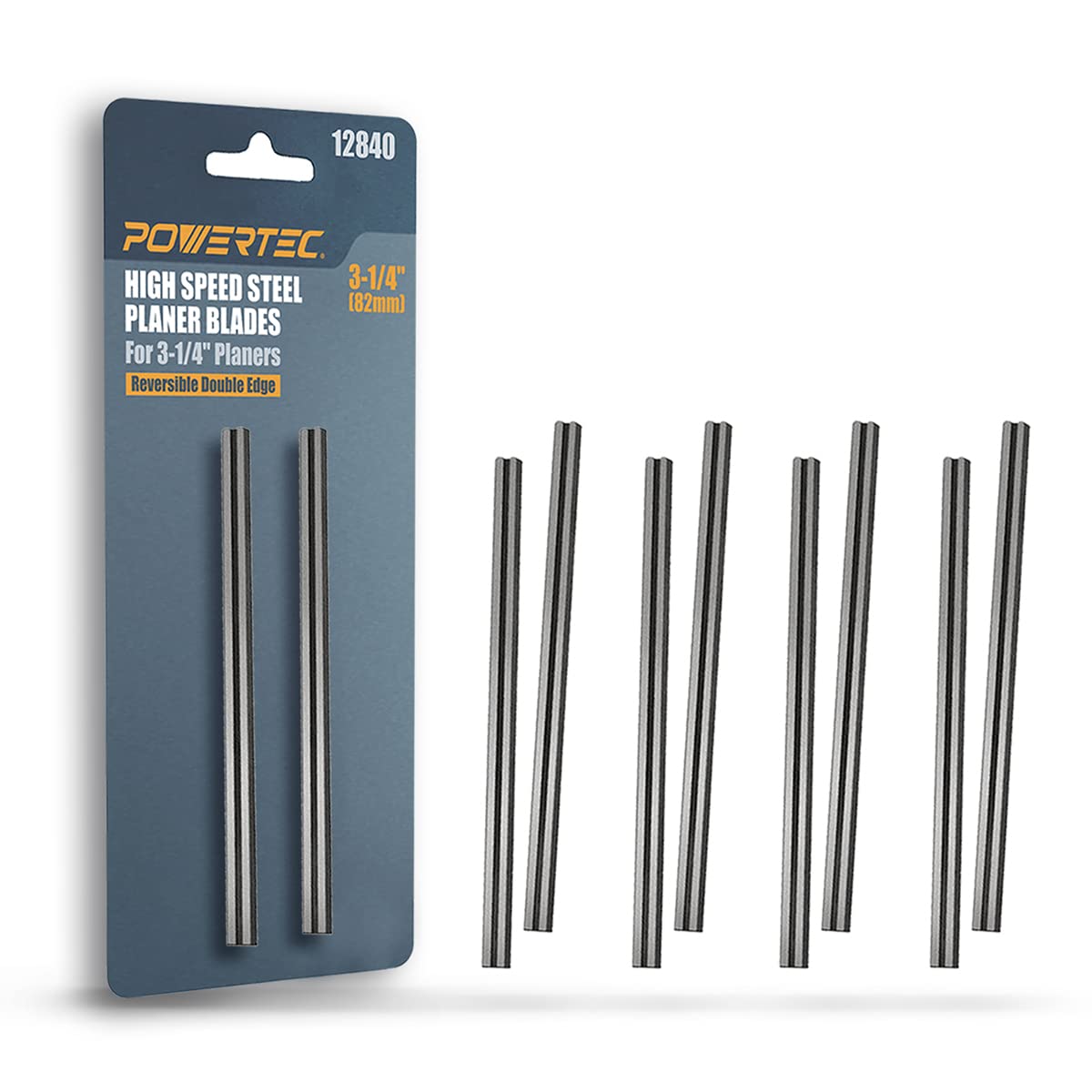 POWERTEC 3-1/4" HSS Planer Blades 10 PK for WEN 6530, DeWalt DCP580B, PORTER-CABLE PC70THP, RYOBI P611, BOSCH PK2632K, Makita XPK01Z, Craftsman, Skil Hand Planer, Replacement Electric Planer Blades