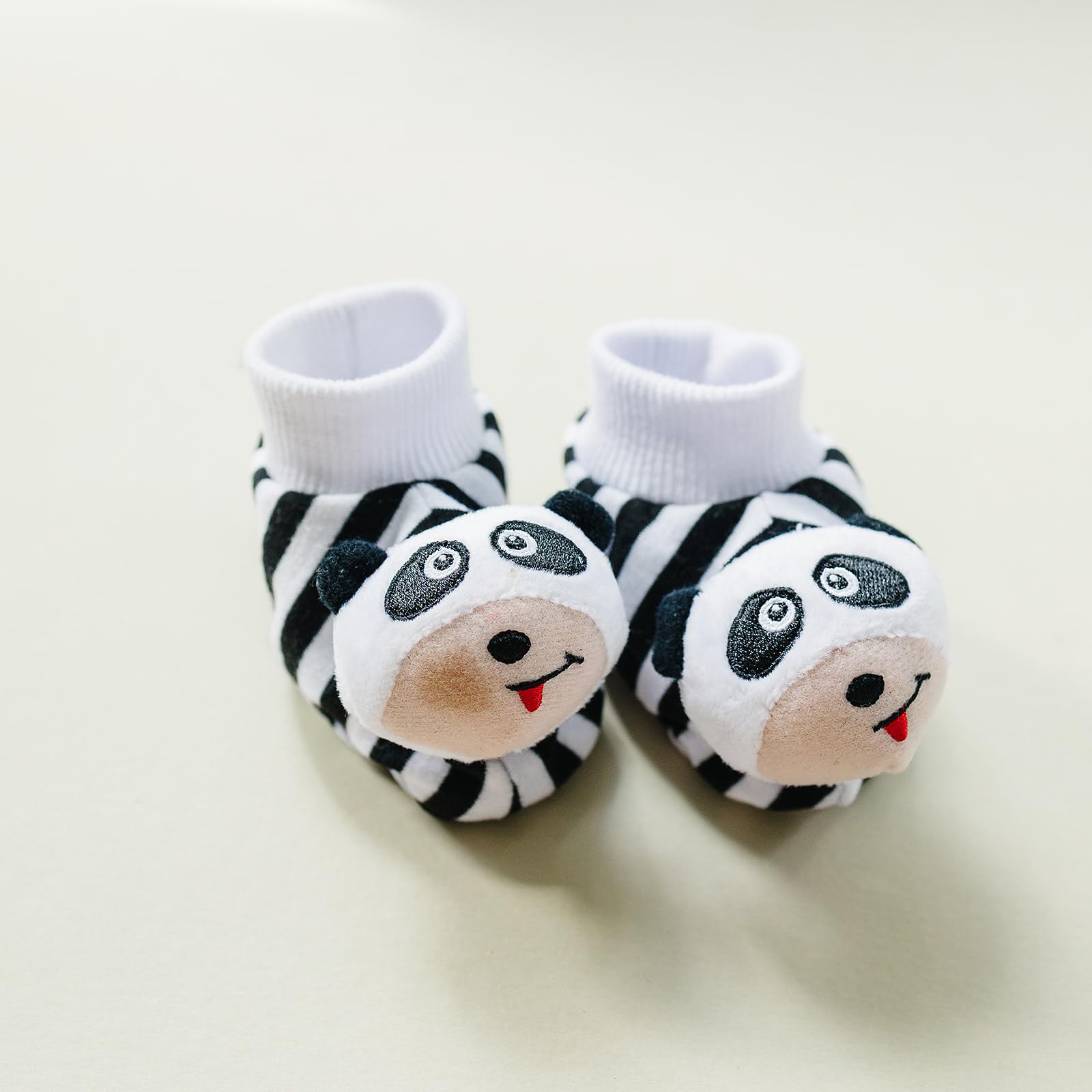 Genius Babies | Adorable Black & White Pair of Panda Baby Booties with Rattle Inside for Newborns and Infants