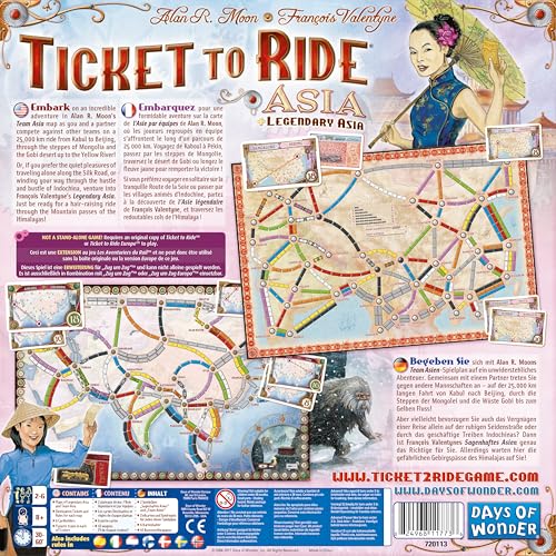 Ticket to Ride Asia Board Game EXPANSION - Expand Your Railway Adventures! Fun Family Game for Kids & Adults, Ages 8+, 2-6 Players, 30-60 Minute Playtime, Made by Days of Wonder