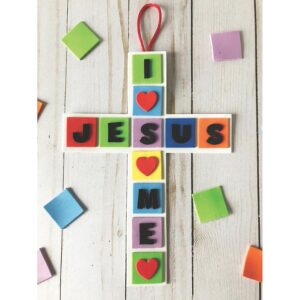 Fun Express I Love You Jesus, Jesus Loves Me Cross - Crafts for Kids and Fun Home Activities - VBS Vacation Bible School Supplies/Decor - Makes 12