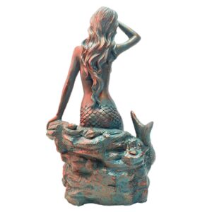 homestyles large classic beach mermaid on rock 99391 bronze patina, 32" h