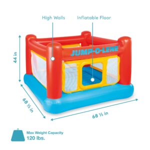 Intex Inflatable Jump-O-Lene Indoor or Outdoor Playhouse Trampoline Bounce Castle House with Crawl-Thru Door and Net for Kids Ages 3-6