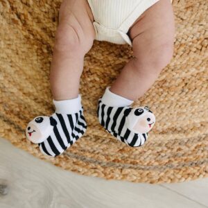 Genius Babies | Adorable Black & White Pair of Panda Baby Booties with Rattle Inside for Newborns and Infants