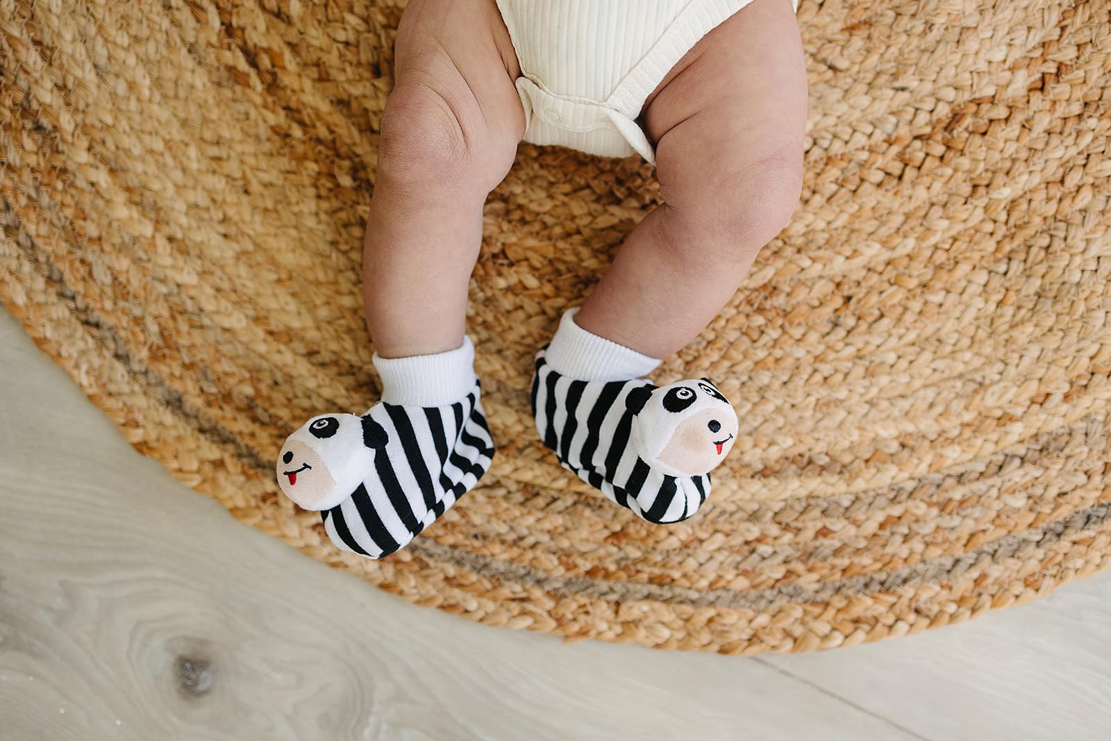 Genius Babies | Adorable Black & White Pair of Panda Baby Booties with Rattle Inside for Newborns and Infants