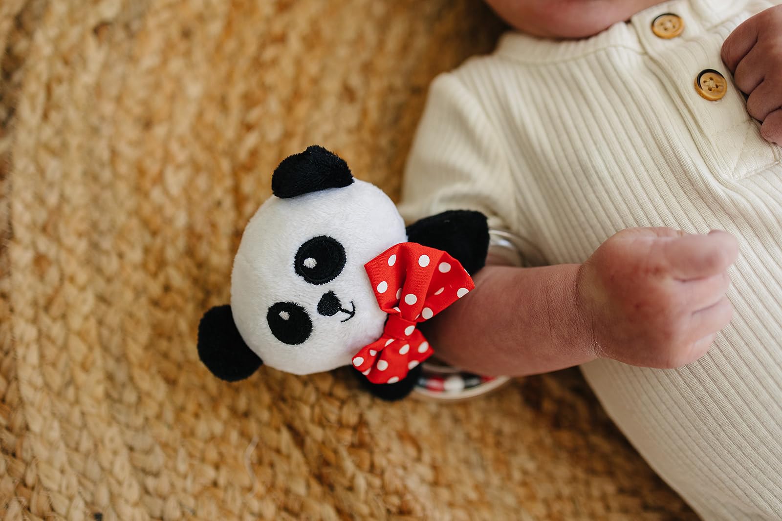 Baby Rattle in High-Contrast Black, White, Red - 5" Tall - Baby Rattle with Cute Panda Face - Perfect Size for Small Hands - Teach Baby to Grasp and Shake by Genius Baby Toys