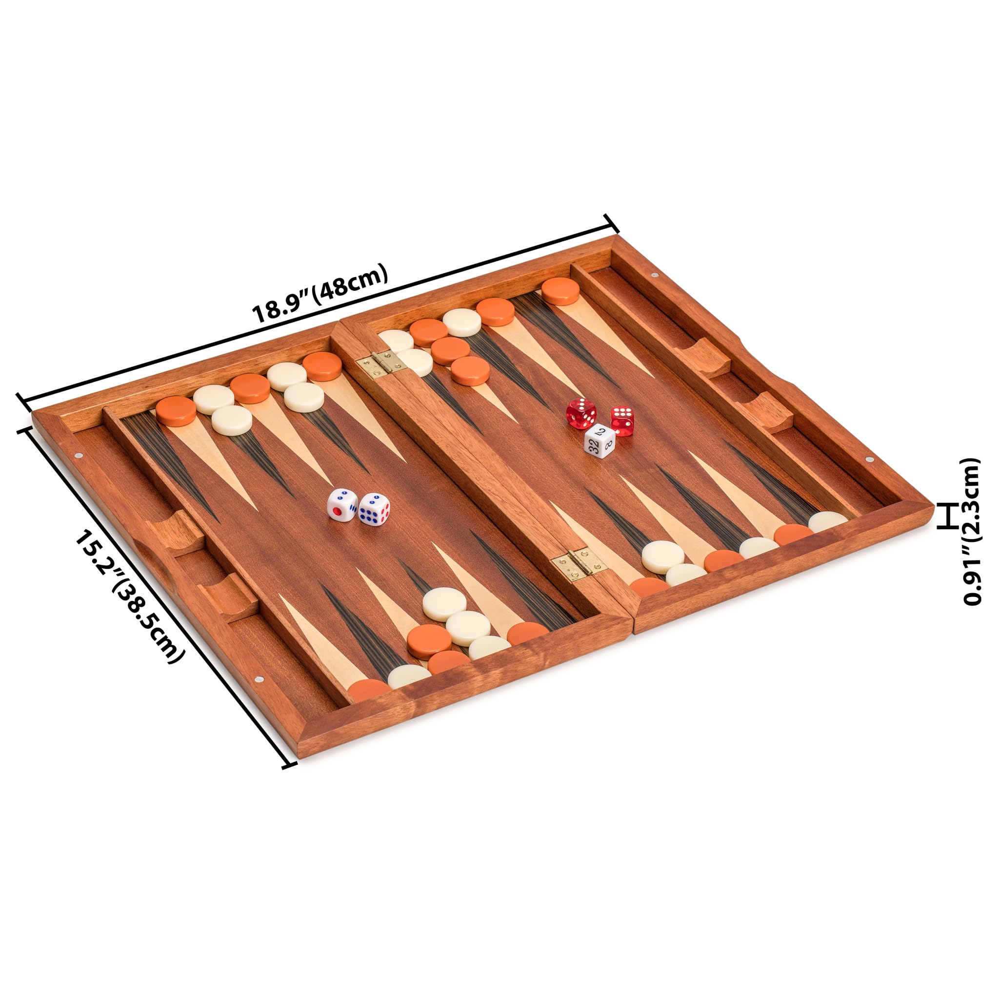 Yellow Mountain Imports Wooden Inlaid Backgammon Game Set, Pasadena - Classic Strategy Board Game Set with Acrylic Playing Pieces & Wooden Dice Cups, 15-inch Board