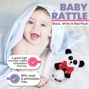 Baby Rattle in High-Contrast Black, White, Red - 5" Tall - Baby Rattle with Cute Panda Face - Perfect Size for Small Hands - Teach Baby to Grasp and Shake by Genius Baby Toys